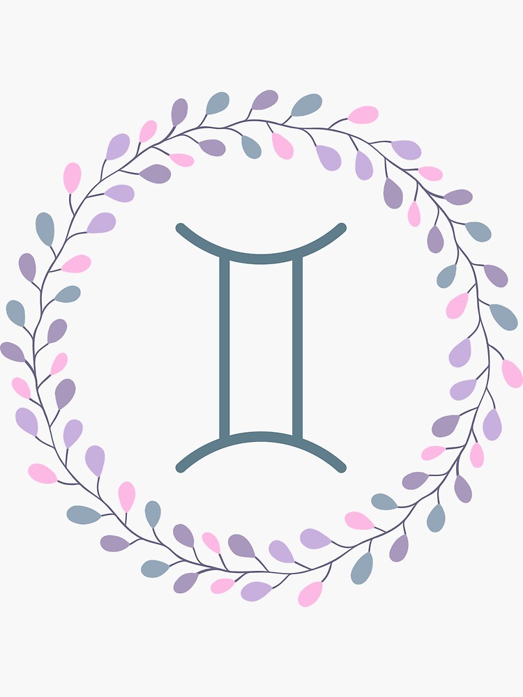 "Gemini Symbol with Leafy Border" Sticker by Hellofriendco | Redbubble