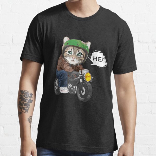 "Cat Says Hey, Funny Cat Riding A Motorcycle" T-shirt for Sale by BiL ...