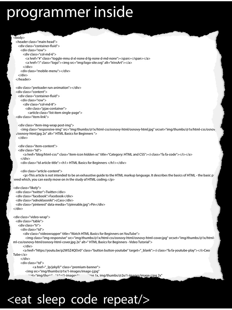 "Funny Computer Programmer inside. Eat Sleep Code Repeat Printed T ...