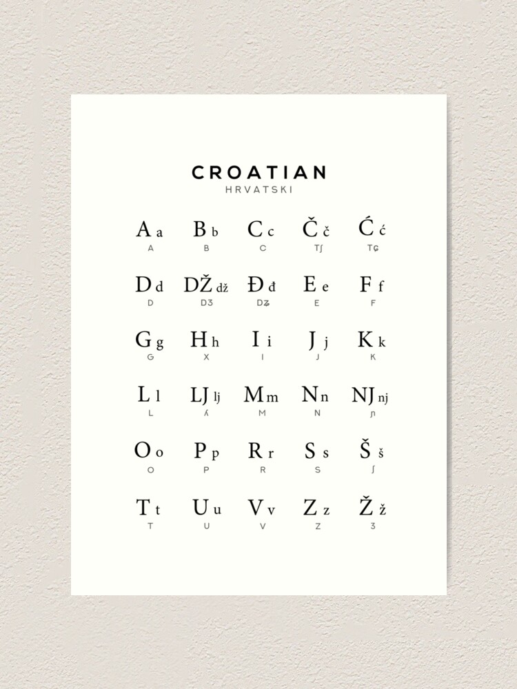 "Croatian Alphabet Chart, Croatia Language Chart, White" Art Print for ...