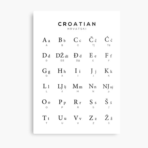 "Croatian Alphabet Chart, Croatia Language Chart, White" Metal Print ...