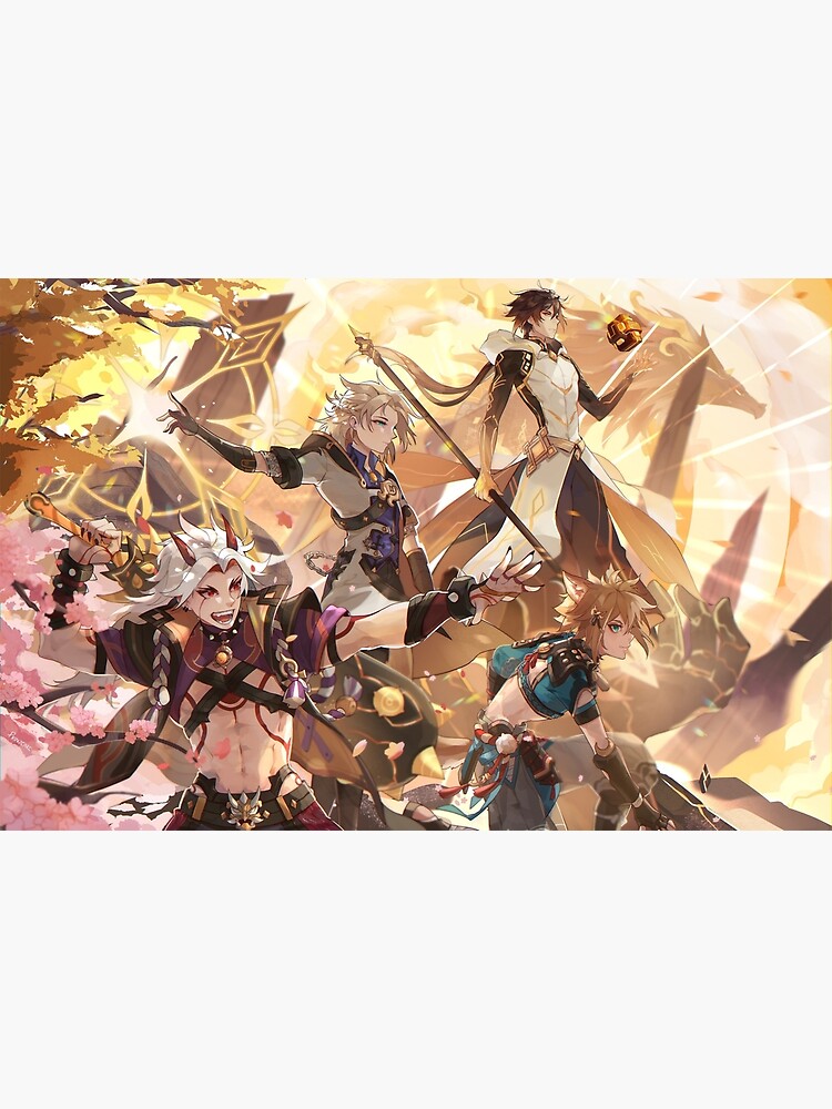 "Genshin Impact - Albedo - Arataki Itto - Gorou - Zhongli" Art Print ...