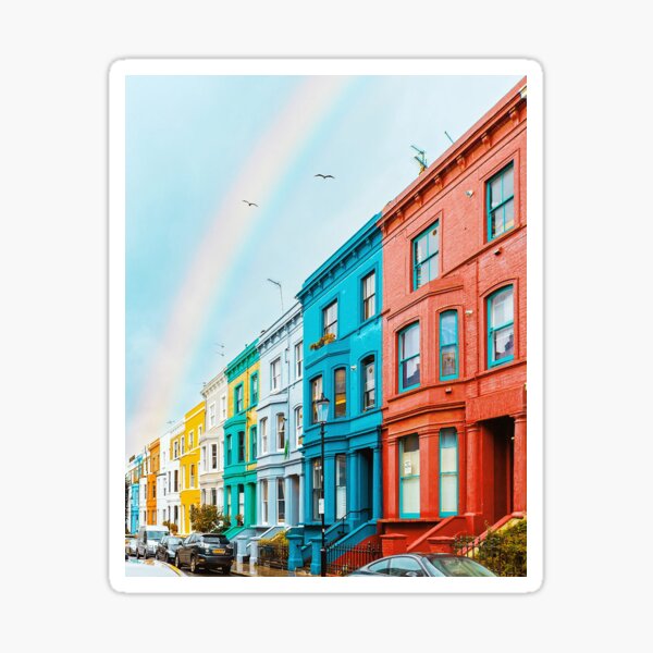 "Rainbow houses Notting Hill" Sticker by GEstefanDesign | Redbubble