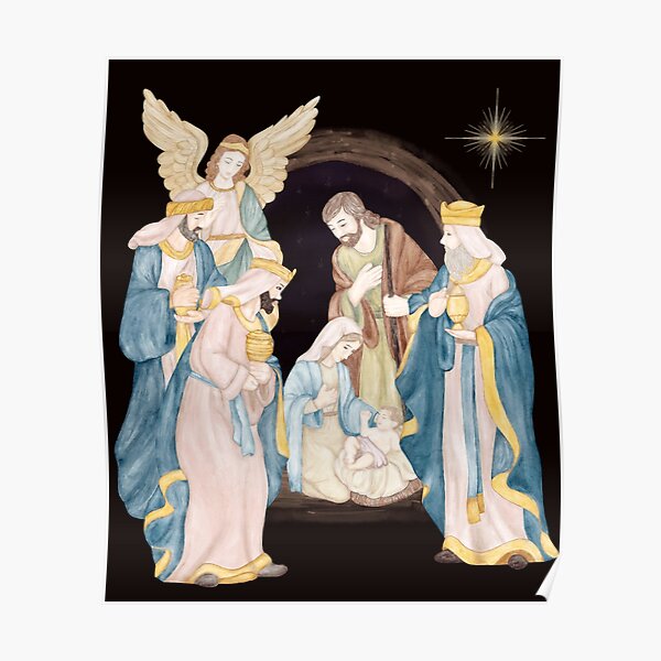 "Religious Manger Nativity Scene Mary and Jesus " Poster for Sale by ...