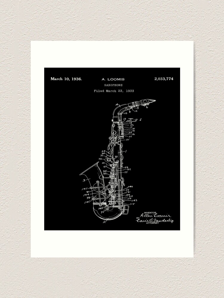 "Saxophone Blueprint Patent Sax Player Diagram Outline Sketch design ...