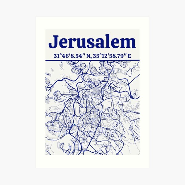 "Jerusalem Blue and White Map" Art Print for Sale by saedyehilf | Redbubble