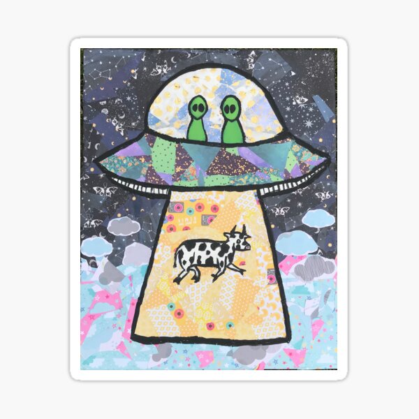 "UFO and Cow Collage" Sticker for Sale by BleedStainArt | Redbubble