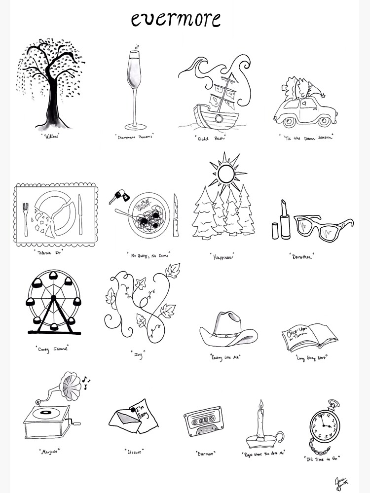 "evermore track list art" Sticker by sunderjessart | Redbubble