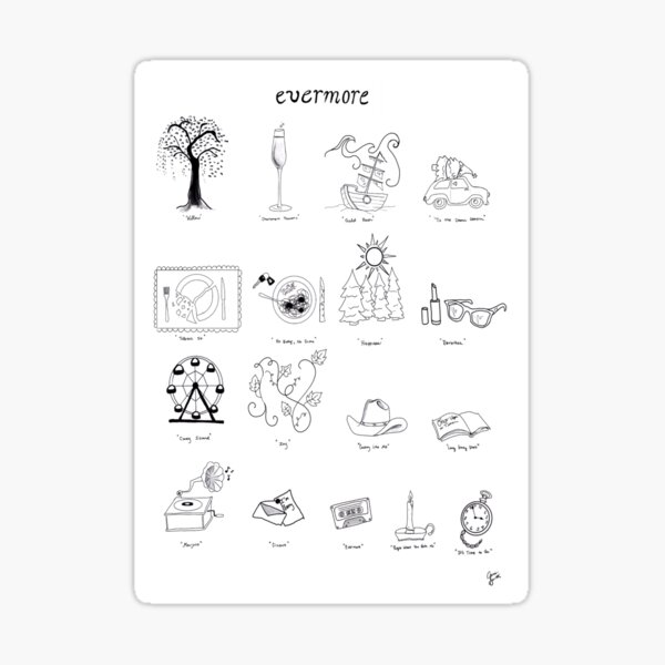 "evermore track list art" Sticker by sunderjessart | Redbubble