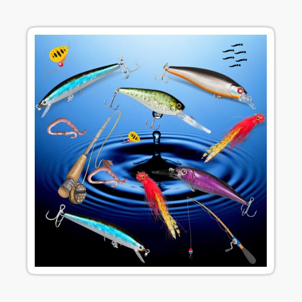 "Fishing Lures Jigs And Worms" Sticker for Sale by Madmikesdesigns ...