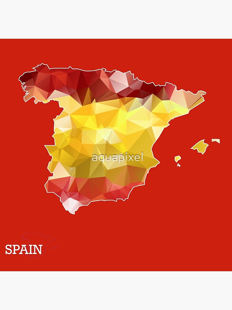 "Map of Spain with geometric pattern in Spain's national colors. Low ...