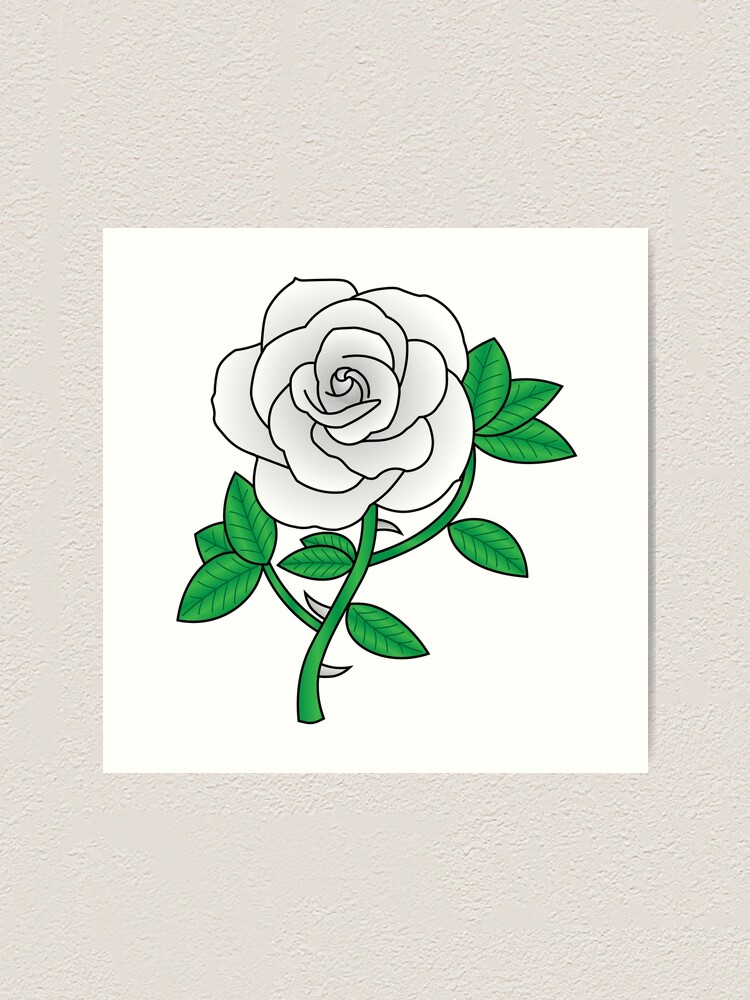 "White Rose with Thorns (Black Outline)" Art Print for Sale by pan-is ...