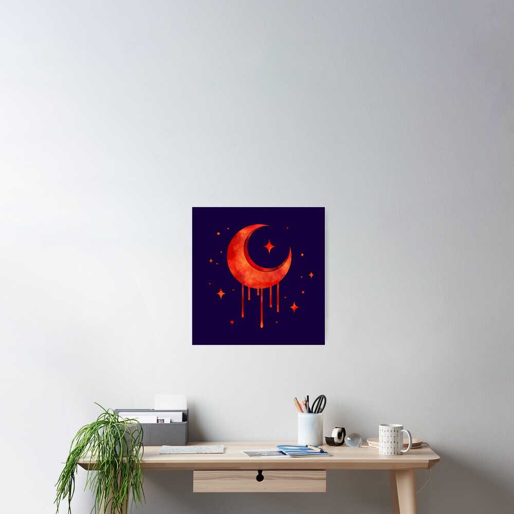 "Blood Red Crescent Moon bleeding among stars | on Purple" Poster for ...