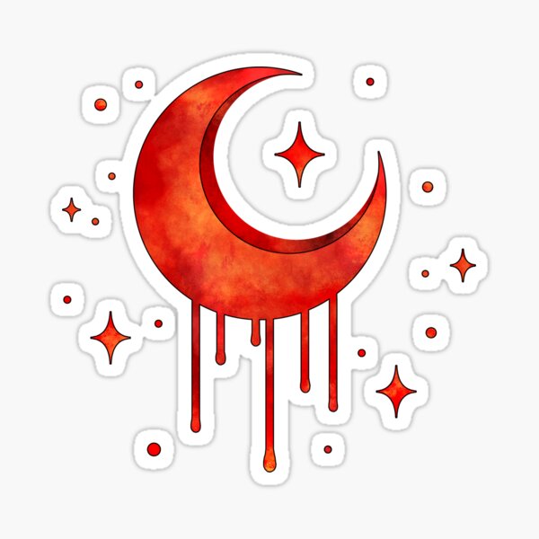 "Blood Red Crescent Moon bleeding among stars | on Purple" Sticker for ...