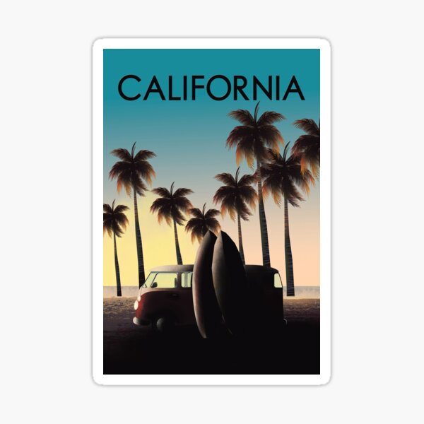 "California Beach travel poster" Sticker for Sale by Caravanstudio ...