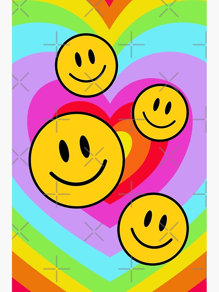 "Rainbow Groovy Hearts Smileys" Poster for Sale by cannevas | Redbubble