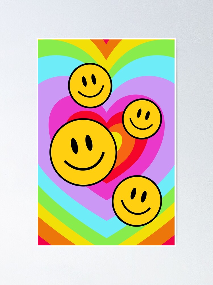 "Rainbow Groovy Hearts Smileys" Poster for Sale by cannevas | Redbubble