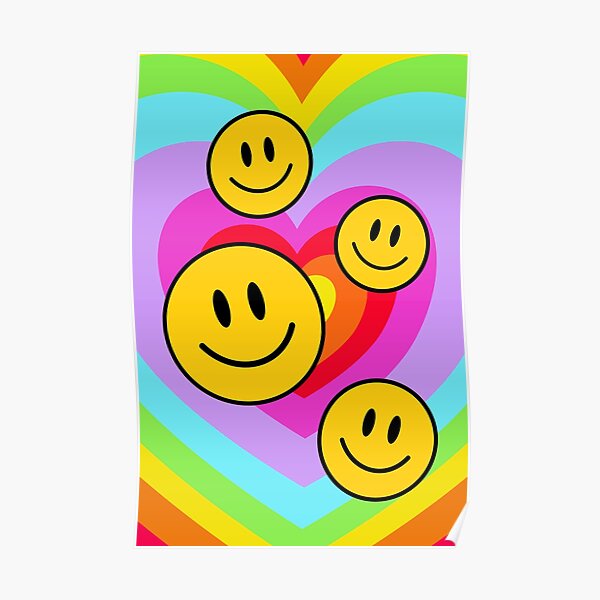 "Rainbow Groovy Hearts Smileys" Poster for Sale by cannevas | Redbubble