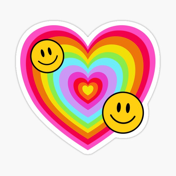 "Rainbow Groovy Hearts Smileys" Sticker for Sale by cannevas | Redbubble