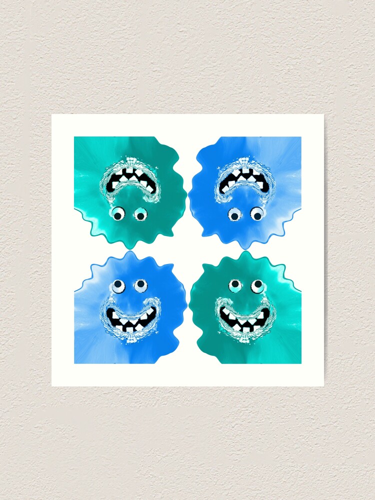 "Slime Blue Jelly Monster Emoji Pixel Smiling Face" Art Print for Sale ...