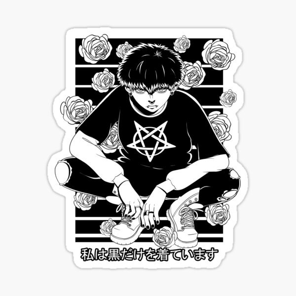 "Goth Anime Boy Gothic Japanese Vaporware Aesthetic" Sticker for Sale ...