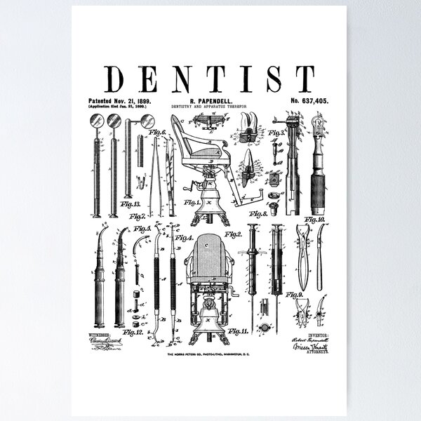 "Dentist Dentistry Dental Tools Kit Vintage Patent Print" Poster for ...