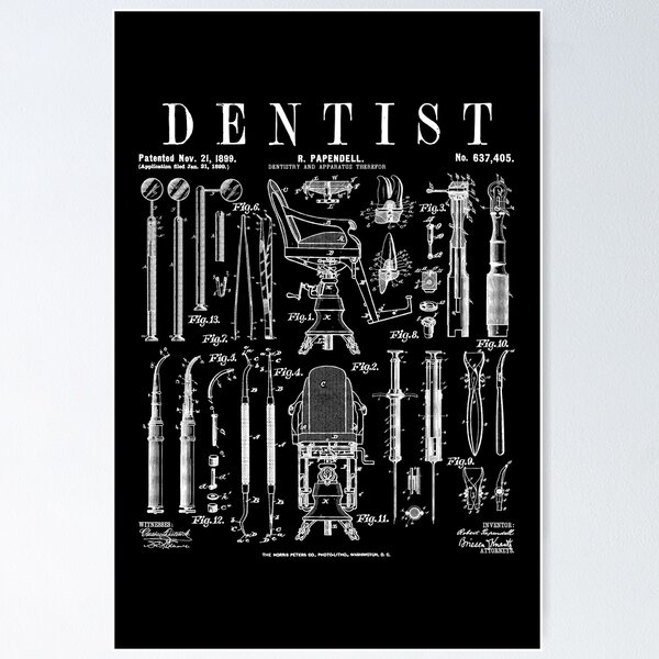 "Dentist Dentistry Dental Tools Kit Vintage Patent Print" Poster for ...