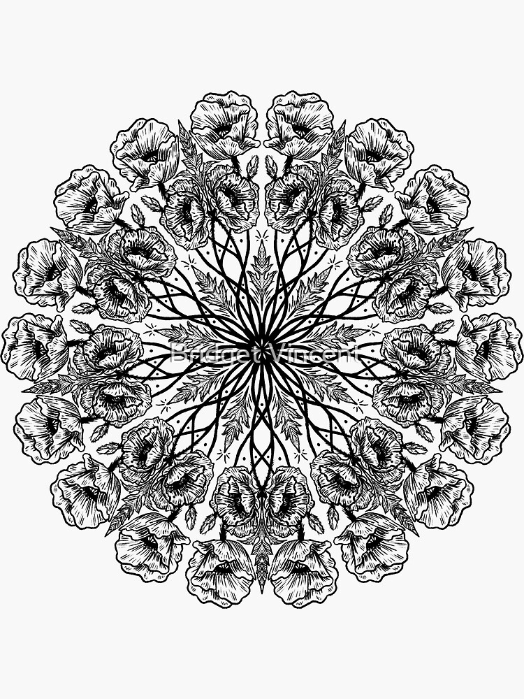 "Poppy Mandala, line art only" Sticker by Acipenserarts | Redbubble