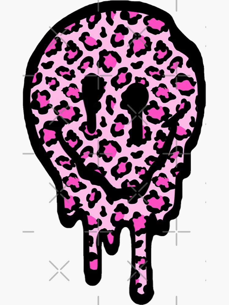 "Pink Leopard Drippy Smiley Face" Sticker for Sale by lolsammy910 ...