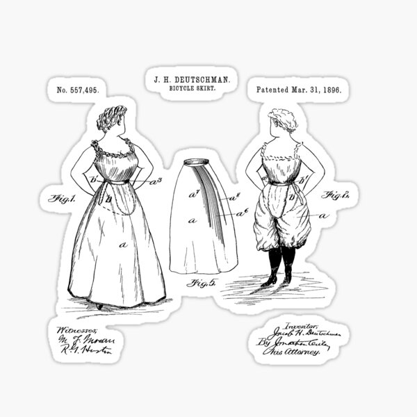 "Ladies Bicycle Skirt Patent 1896" Sticker for Sale by PukekoKiwi ...