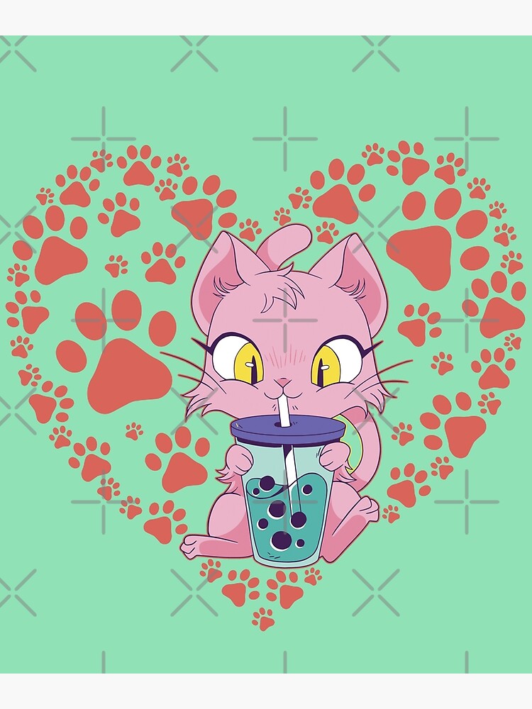"Cute Cat Lover Kitten and Boba Bubble Tea Footprint Graphic For a Girl ...