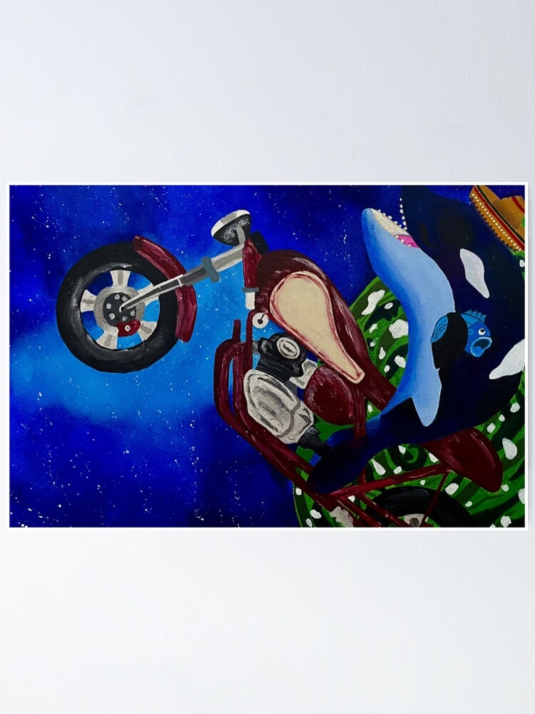 "Space Whale Riding Motorcycle" Poster for Sale by Valexaraptor | Redbubble