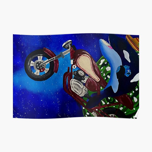 "Space Whale Riding Motorcycle" Poster for Sale by Valexaraptor | Redbubble