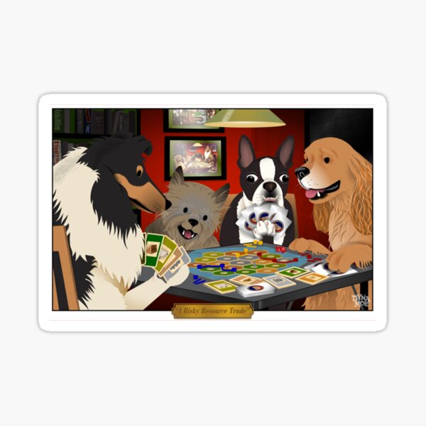 "Playing Settlers of Catan with Dogs" Sticker for Sale by AndrewStubbs ...