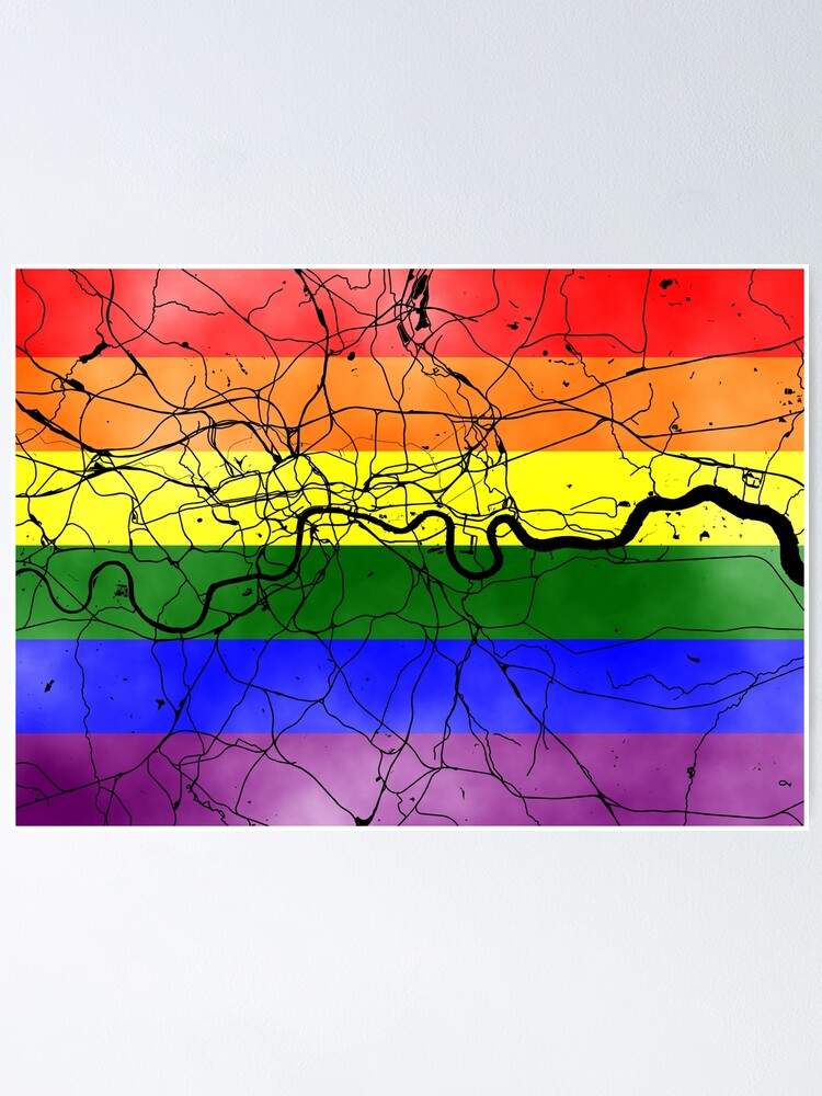 "London Rail River LGBT+ Rainbow Pride Flag Map" Poster by cashewdays ...