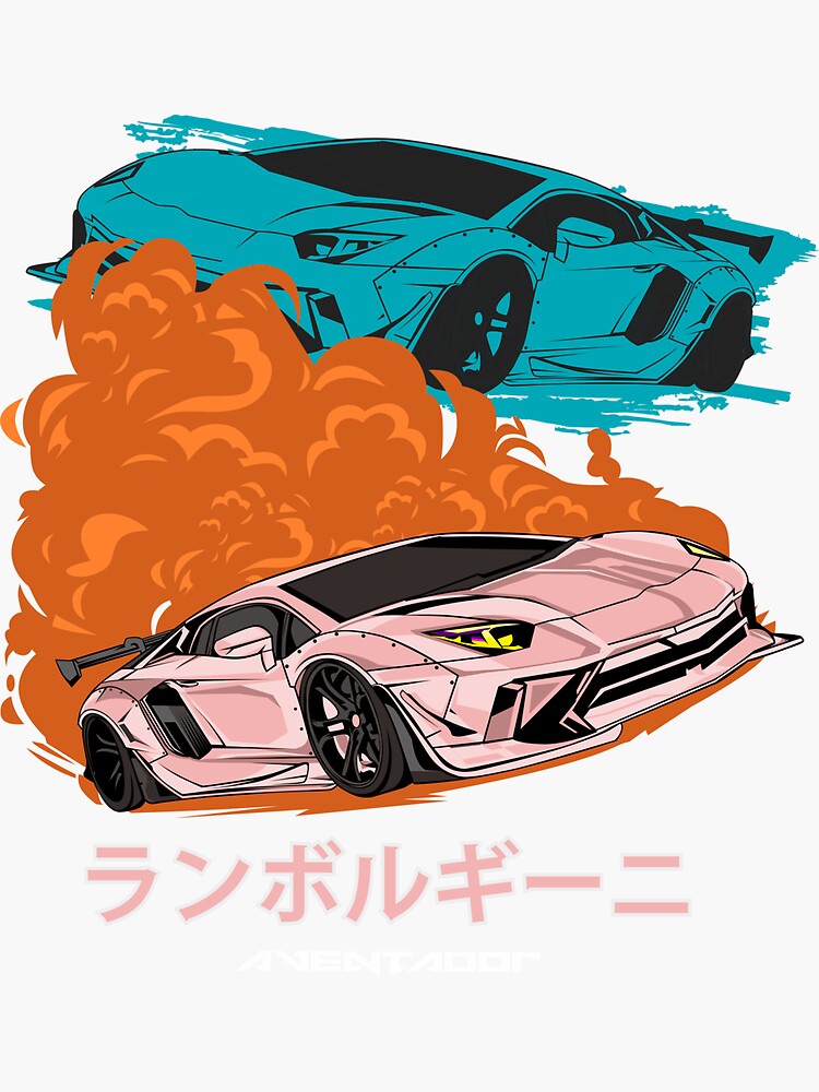 "Lamborghini Aventador SuperCar Racing Fire Japan Style Pink " Sticker ...