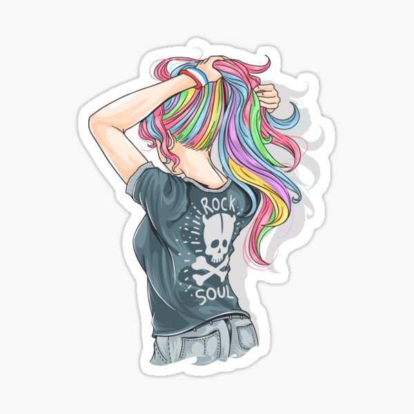 "Girl Full Colour Hair" Sticker for Sale by Firozdesigns | Redbubble