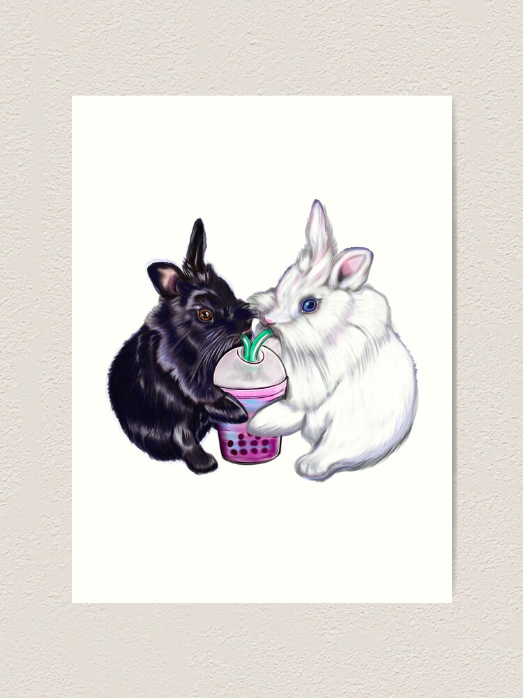 "Boba bunnies - bunny rabbits sipping bubble tea - pair of cute furry ...