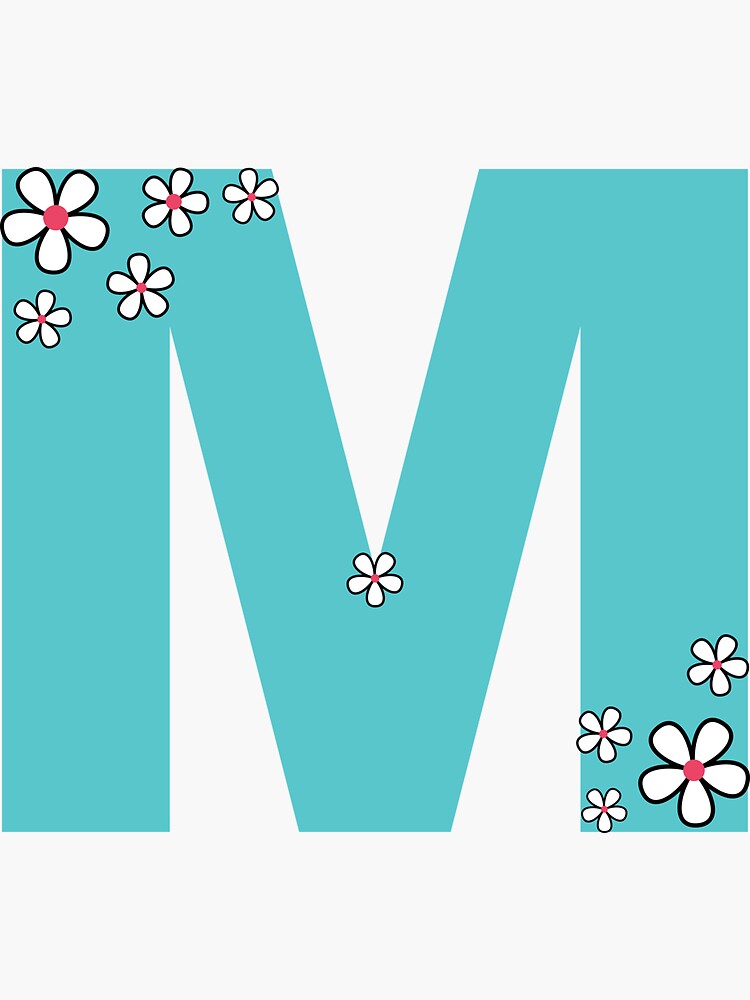 "Turquoise Floral Monogram Letter M" Sticker by TheMonogramShop | Redbubble