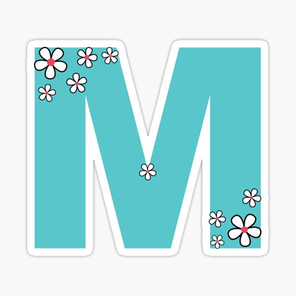 "Turquoise Floral Monogram Letter M" Sticker by TheMonogramShop | Redbubble