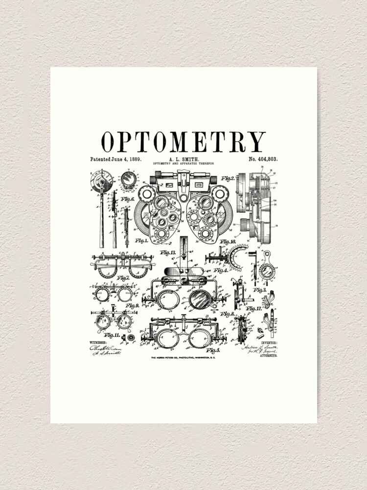 "Optometrist Optometry Eye Doctor Tools Vintage Patent Print" Art Print ...