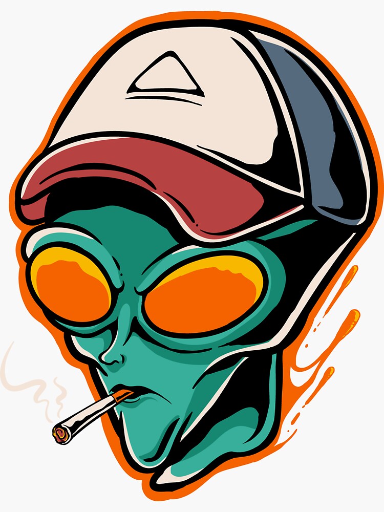"Alien Smoking" Sticker by Dmardraw | Redbubble