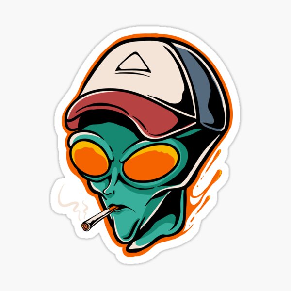 "Alien Smoking" Sticker by Dmardraw | Redbubble