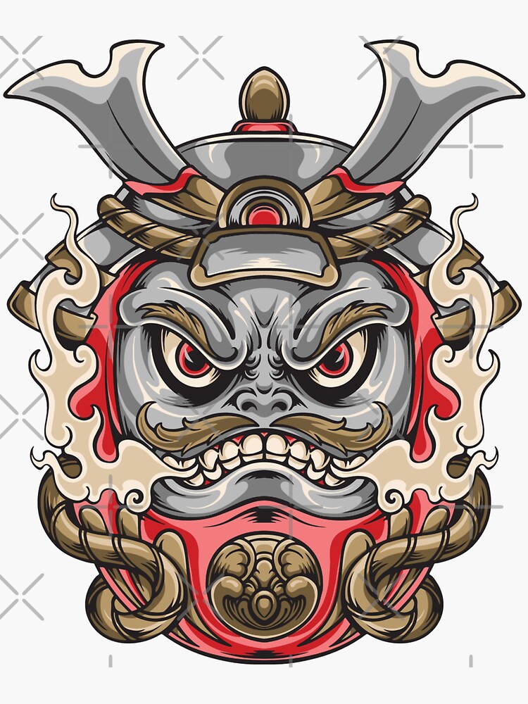 "angry japanese samurai mask and helmet" Sticker by bisly | Redbubble