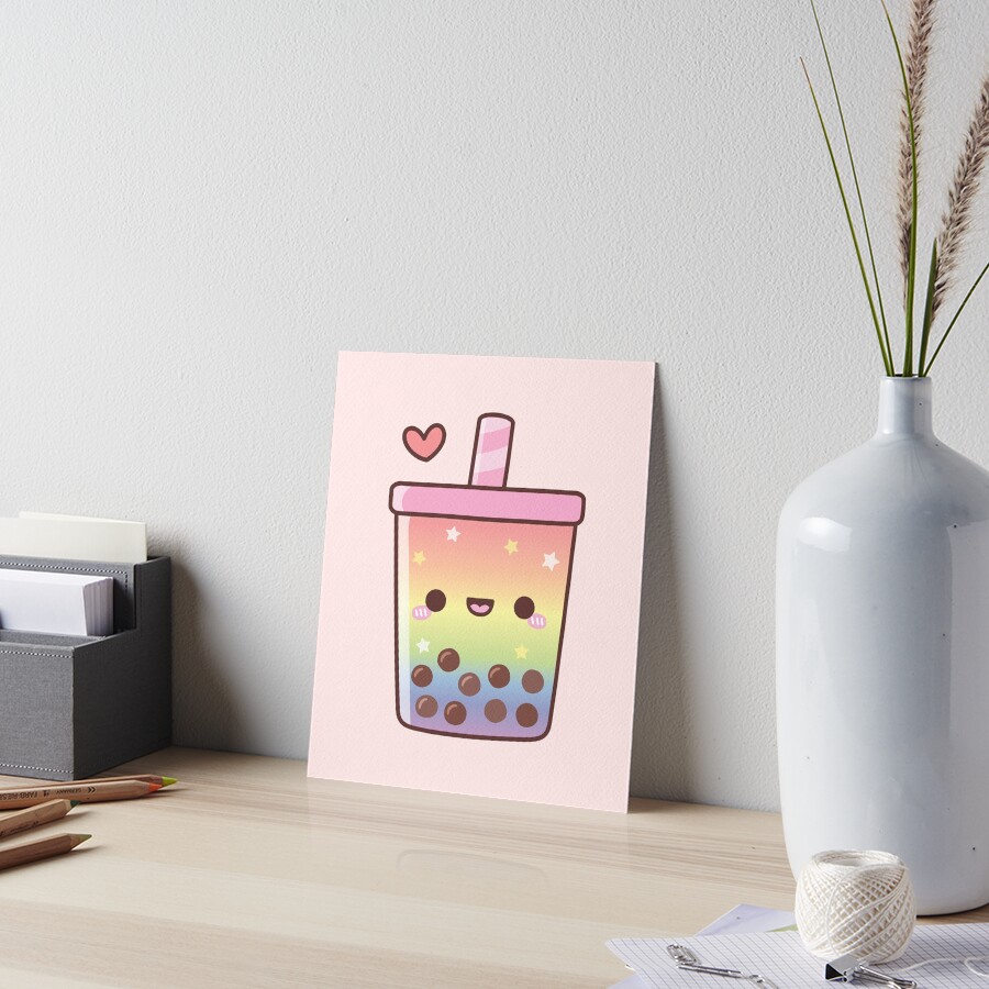 "Cute Rainbow Boba Tea Love Doodle" Art Print for Sale by rustydoodle ...