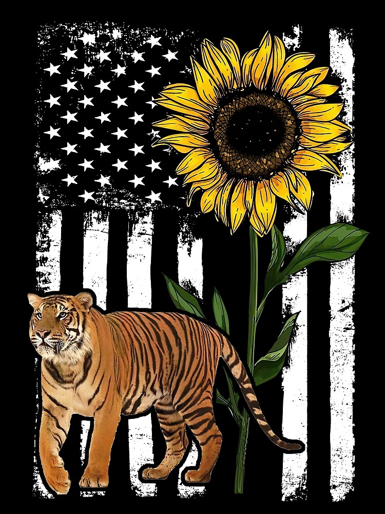 "Tiger Sunflower Black White American Flag " Poster for Sale by ...