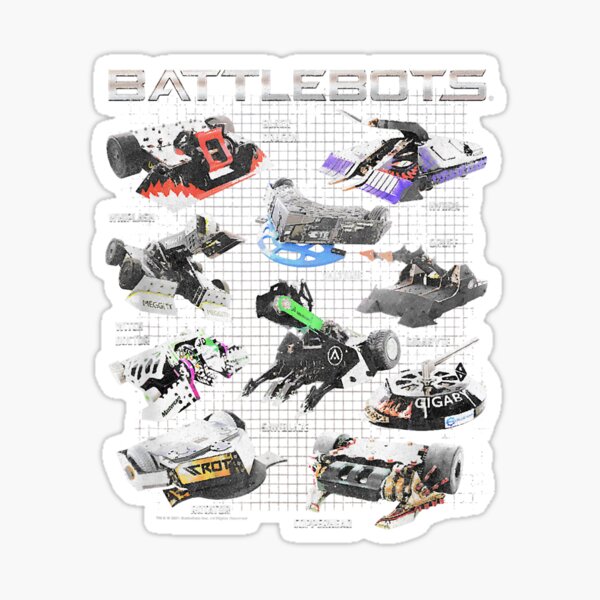 "Battle'Bots Group Robot Schematics" Sticker by DanielNaderer | Redbubble