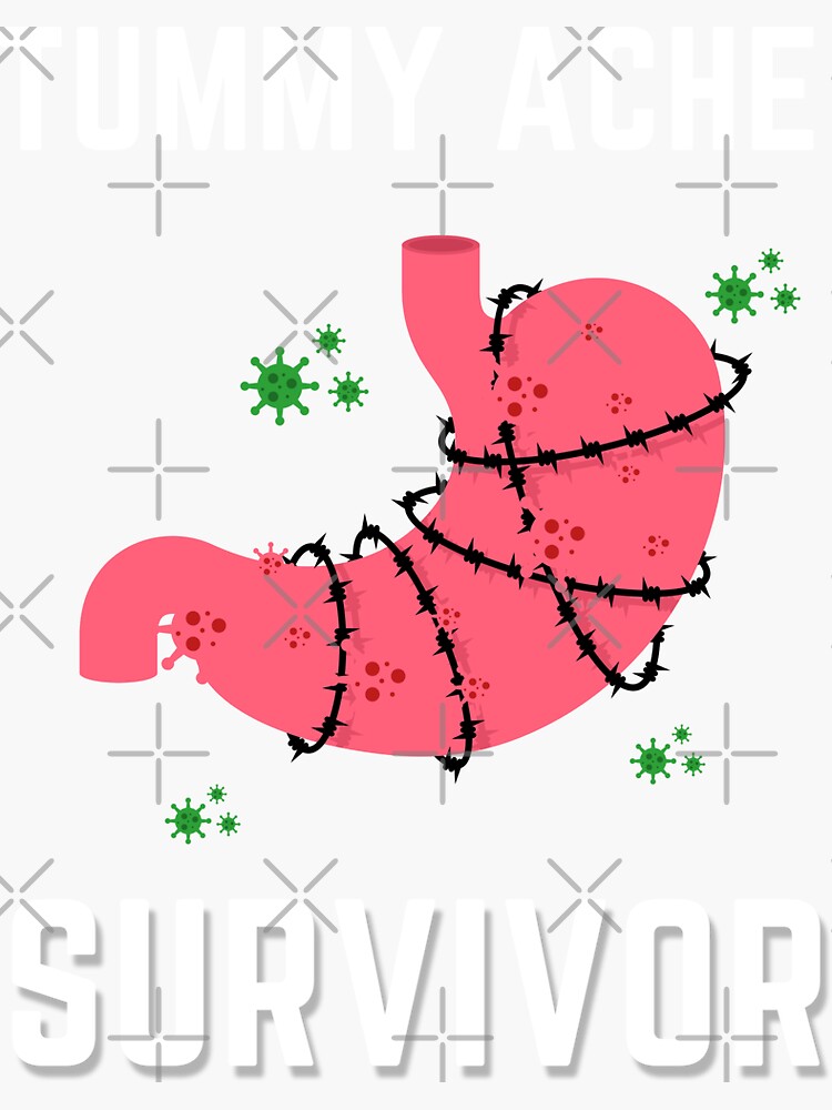 "Tummy Ache Survivor V2 White-Stomach Ache Funny Illustrative" Sticker ...
