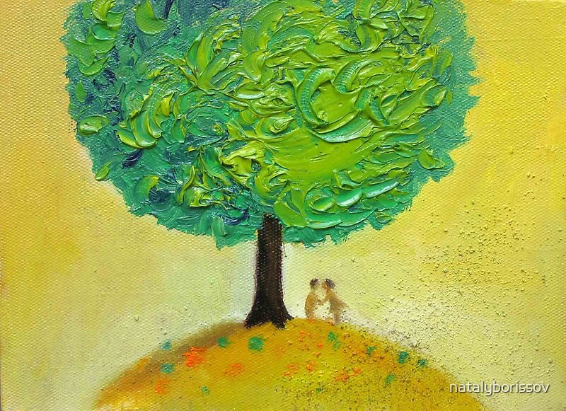 "Love tree original textured oil painting romantic couple light" by ...