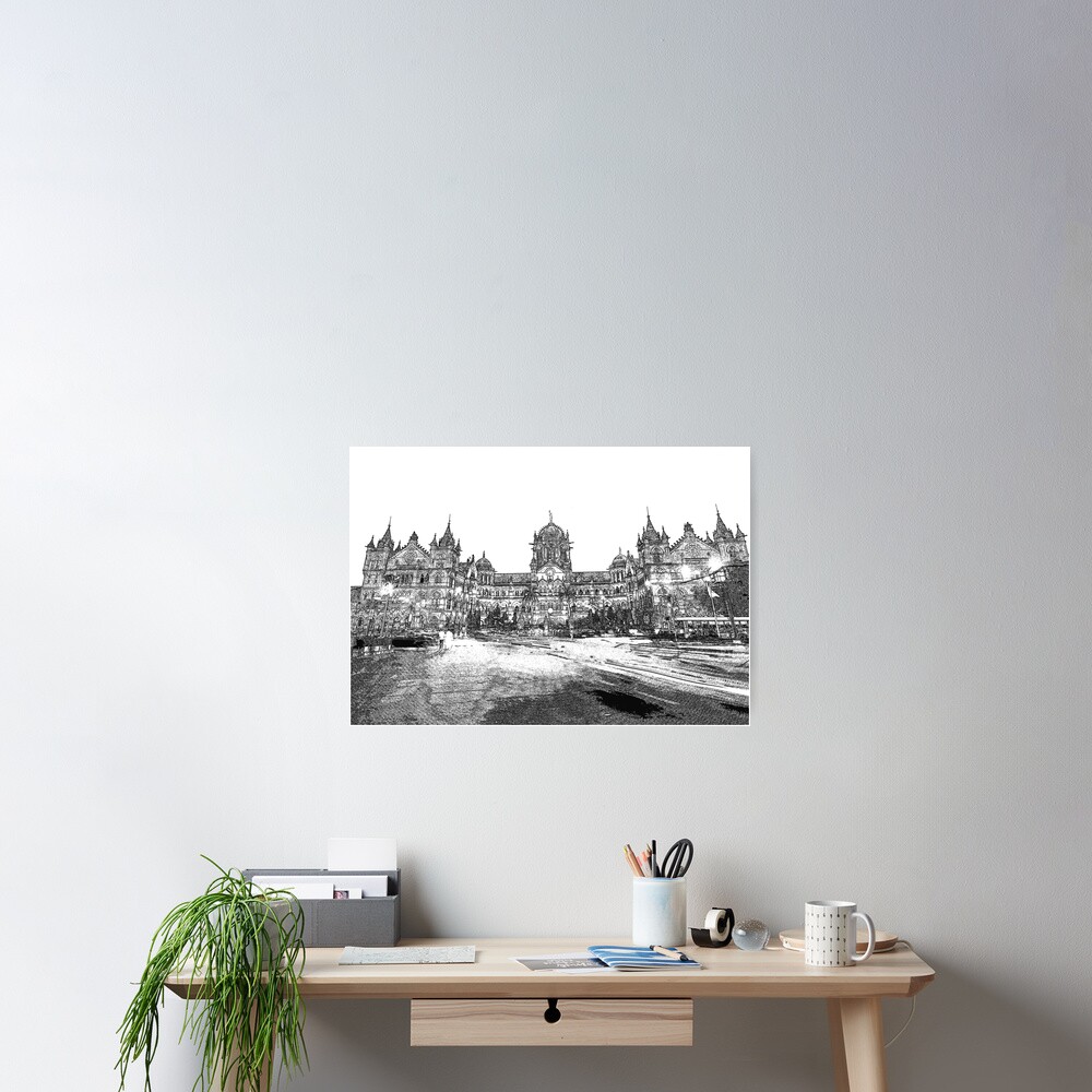 "Victoria Terminus, now CSMT (VT) station image converted to black and ...